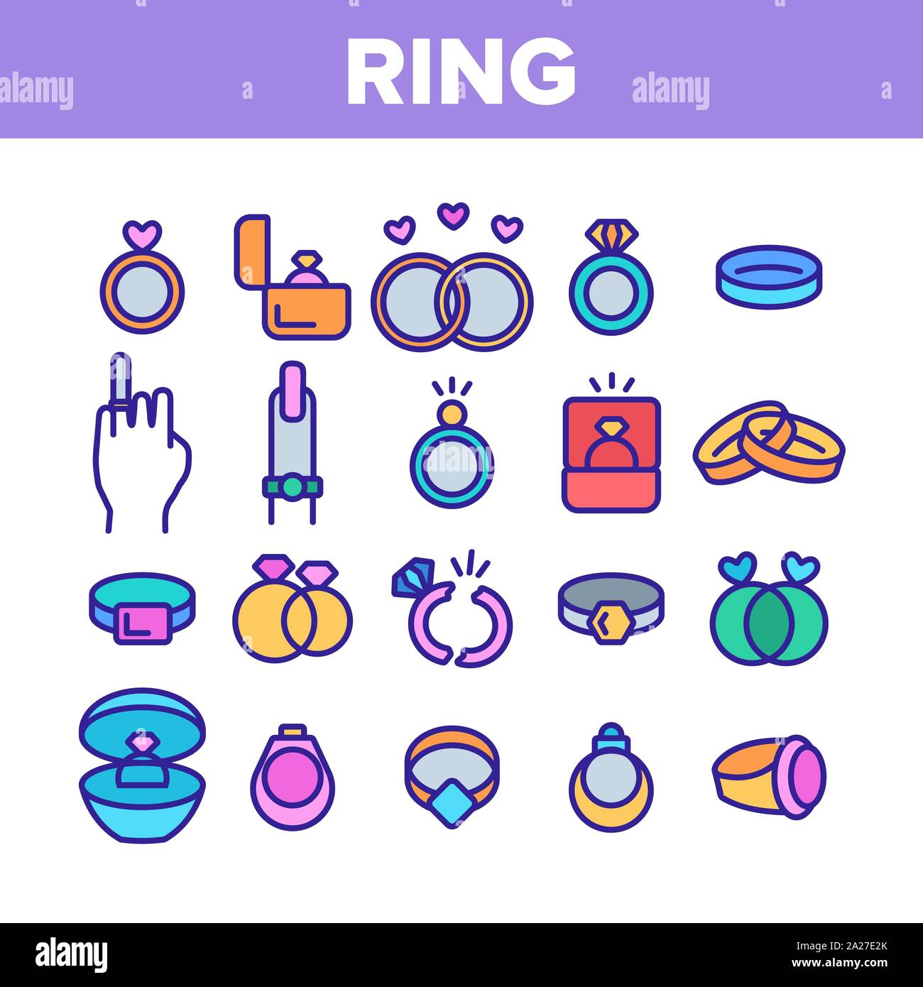 Ring Jewelry Collection Elements Icons Set Vector Stock Vector Image ...