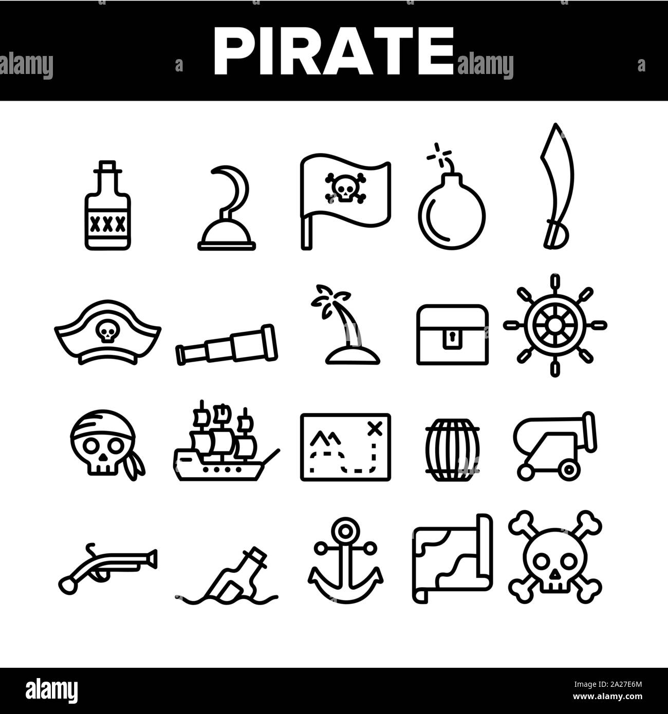 Pirate Things Collection Elements Icons Set Vector Stock Vector Image ...