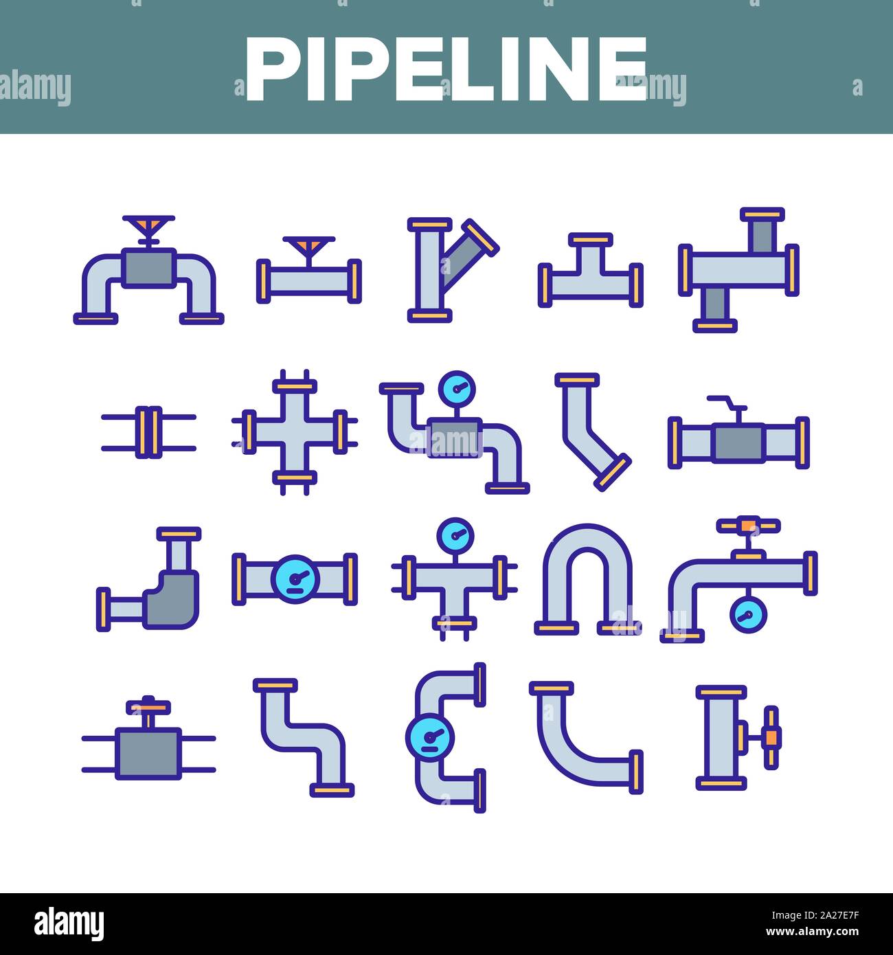 Pipeline Collection Elements Icons Set Vector Stock Vector Image & Art ...