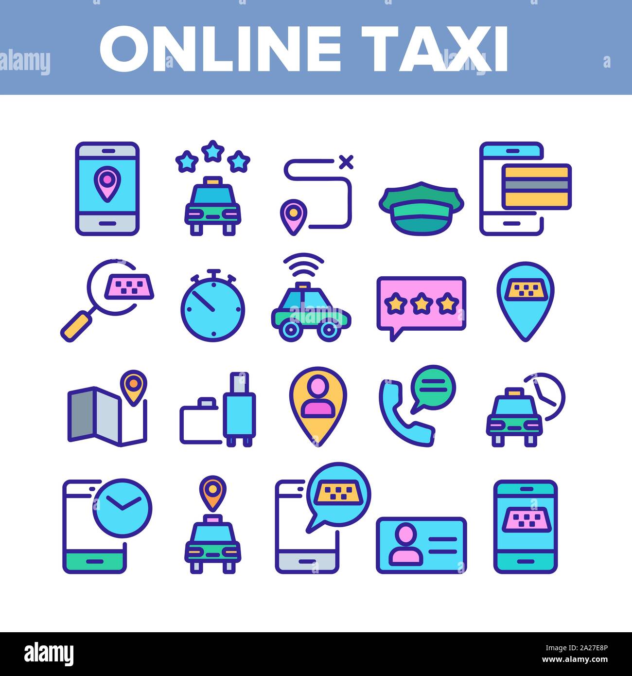 Online Taxi Color Elements Icons Set Vector Stock Vector Image & Art ...