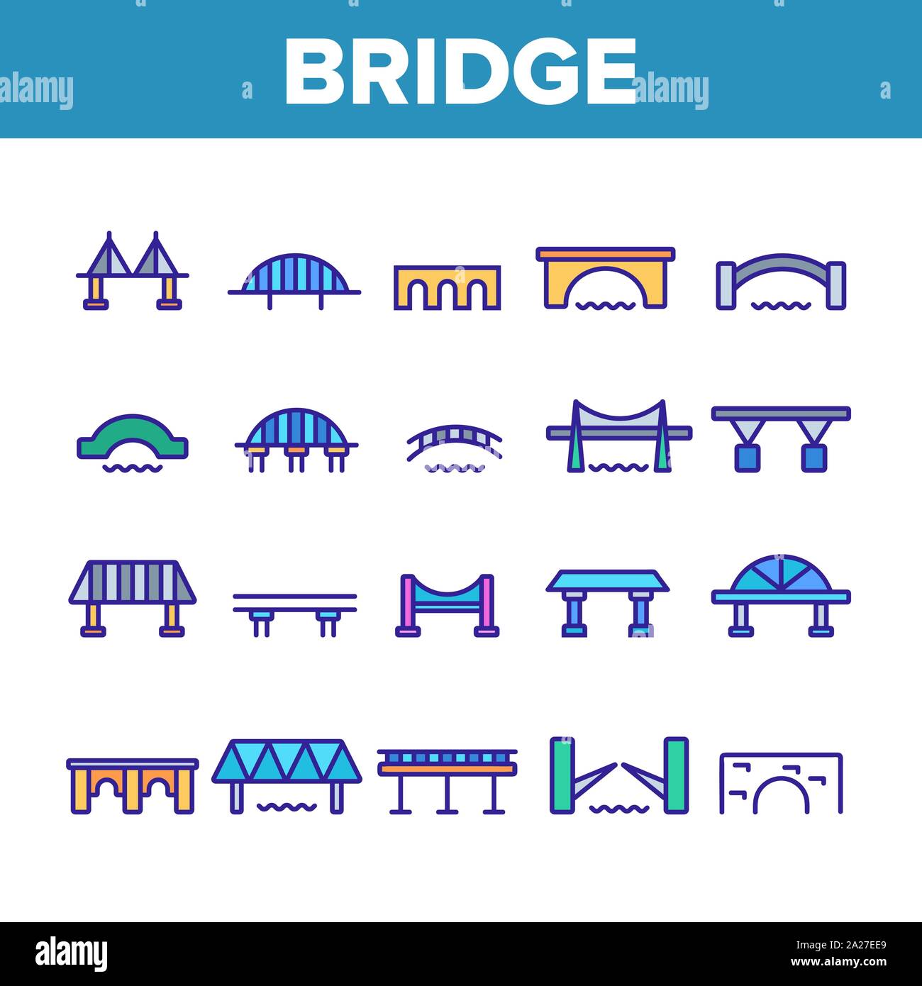Bridge Construction Collection Icons Set Vector Stock Vector Image ...