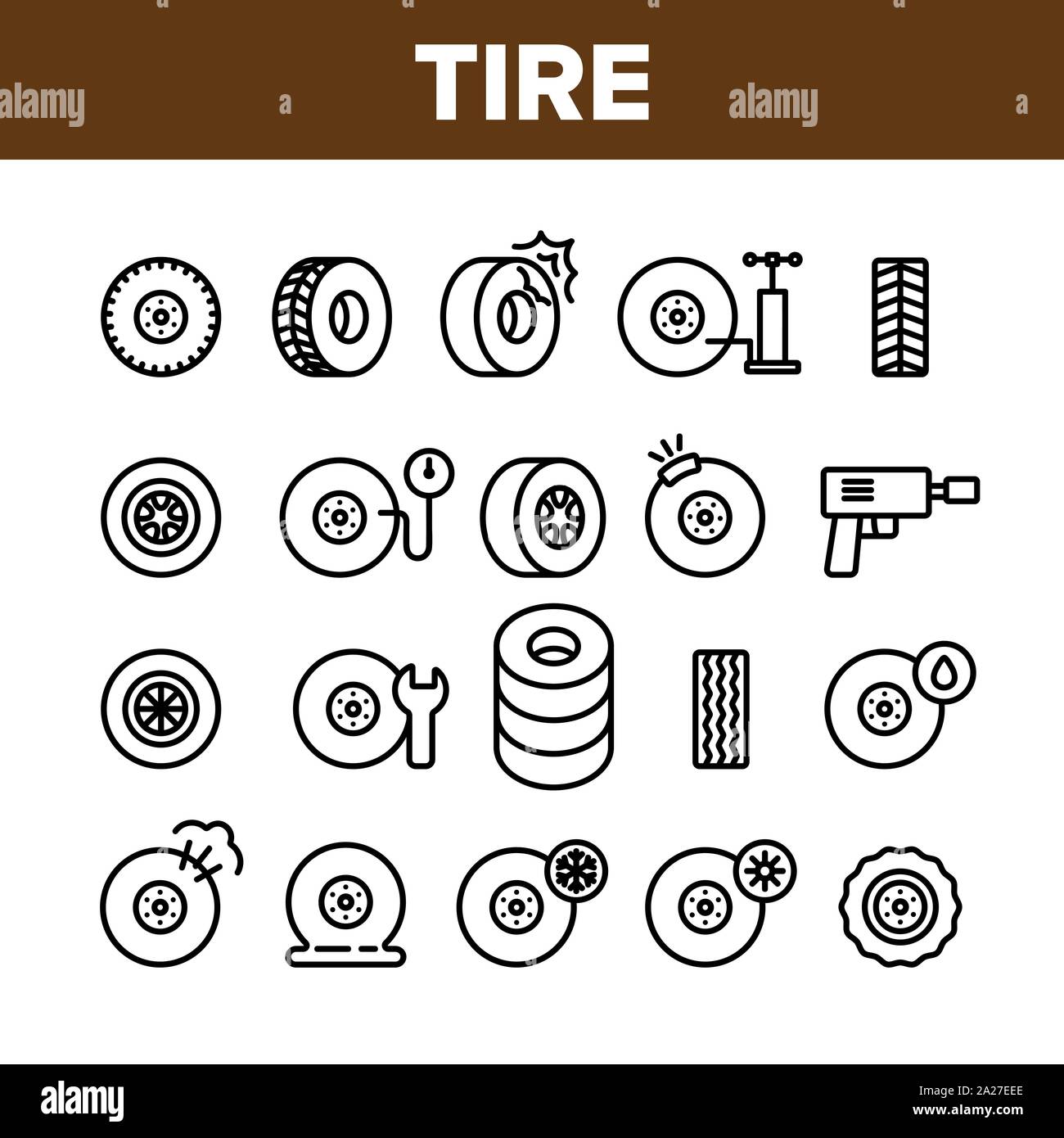 Tire Wheel Collection Elements Icons Set Vector Stock Vector Image ...