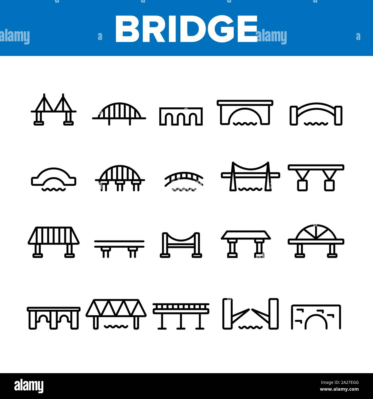 Bridge Construction Collection Icons Set Vector Stock Vector Image ...