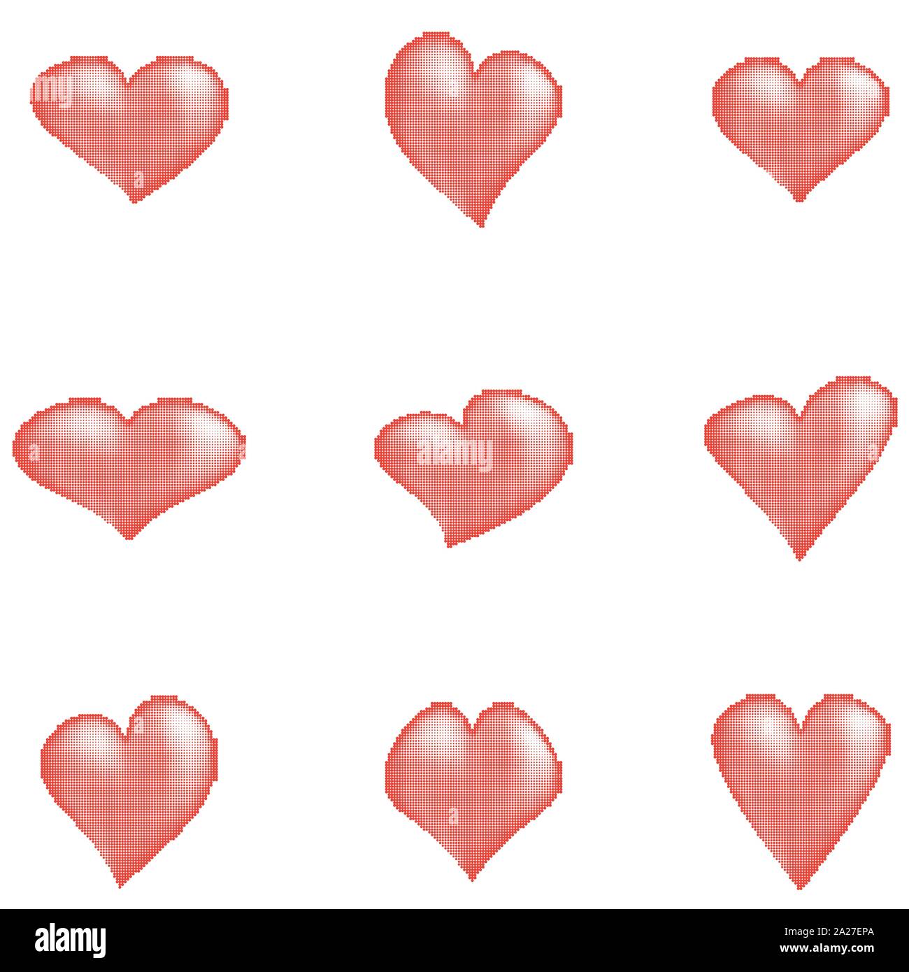 Set Of Romantic Red Halftone Heart Icons Isolated On White Background