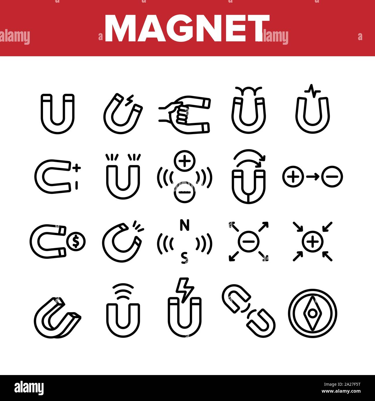Magnet Power Collection Elements Icons Set Vector Stock Vector Image ...