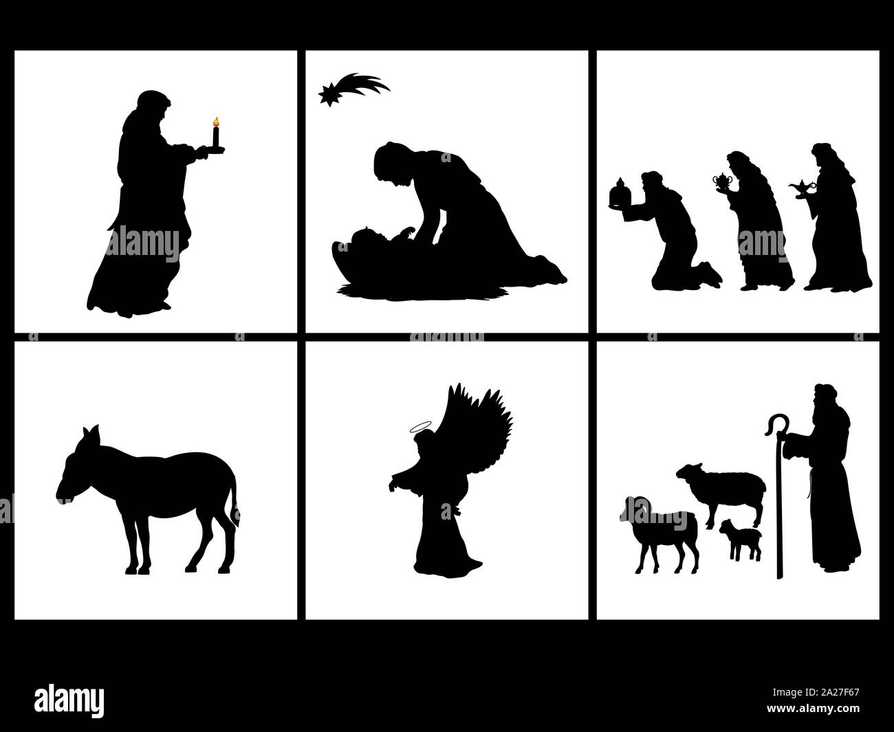 Holiday set silhouettes christmas christian Nativity. Vector ...