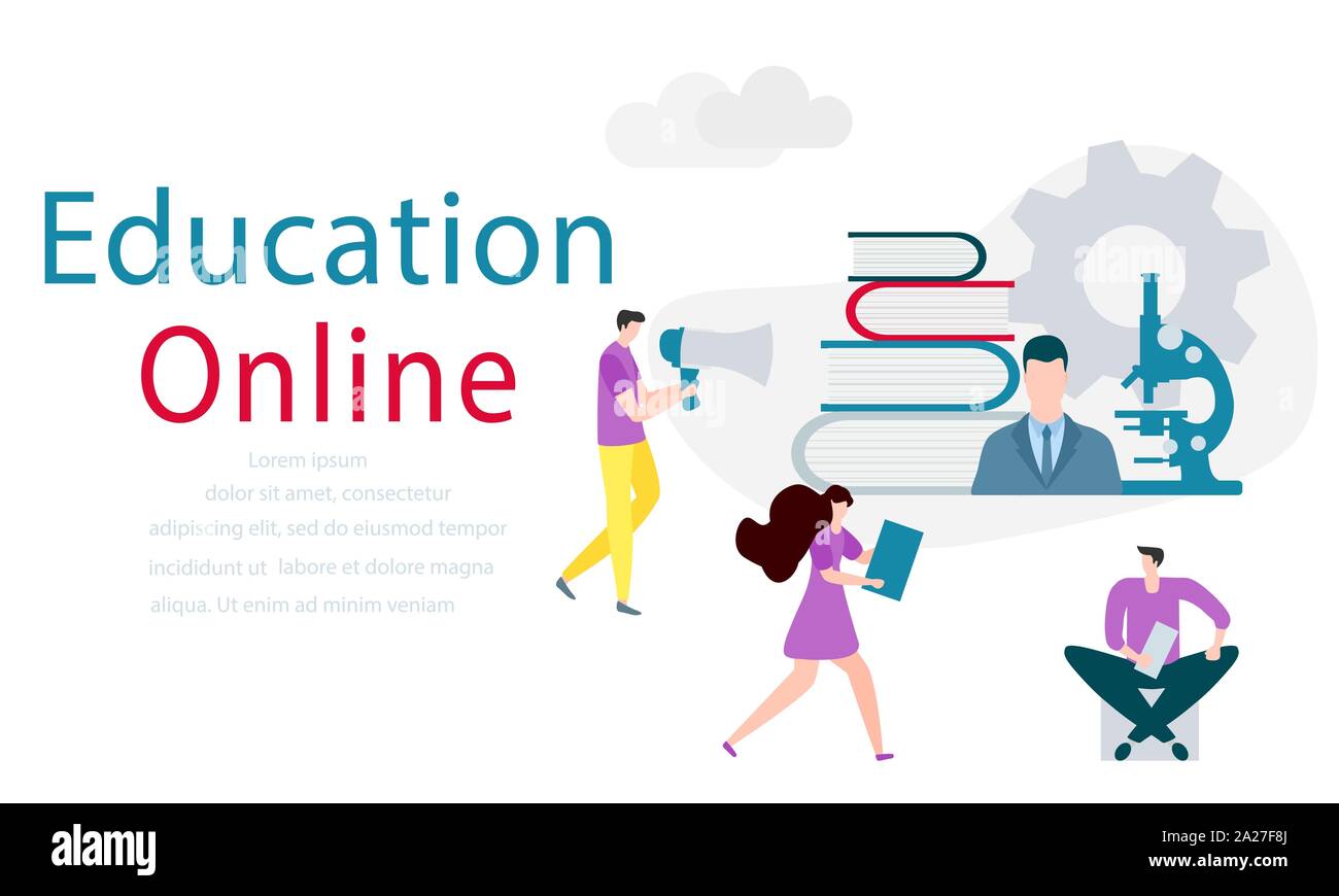 Vector illustration with learning people. Online education, online ...