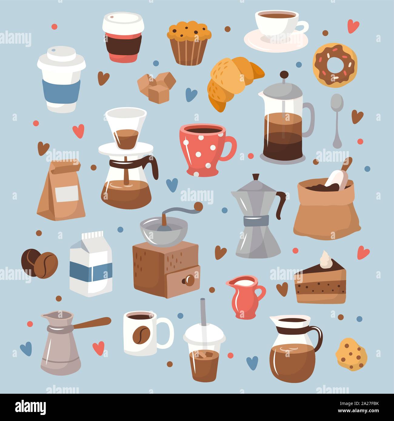 Coffee collection, different coffee elements with lettering. Cute ...