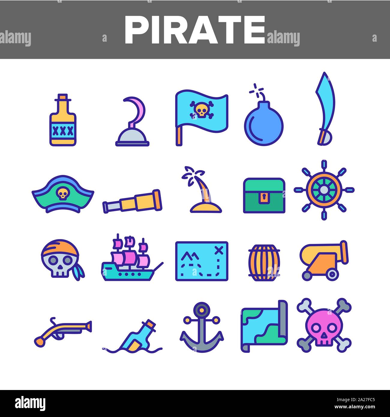 Pirate Things Collection Elements Icons Set Vector Stock Vector Image ...