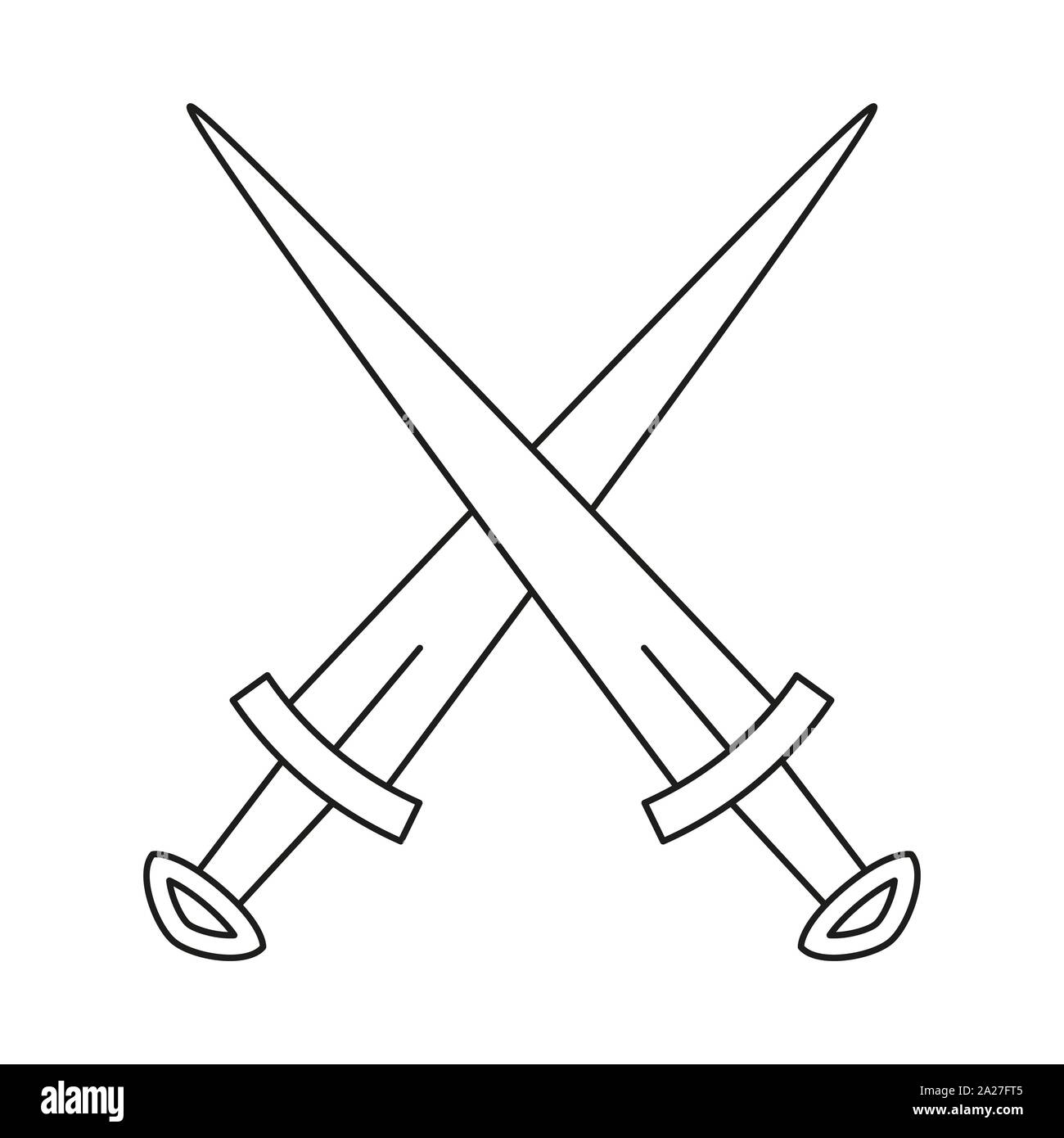 Line art black and white crossed daggers. Medieval festival props ...