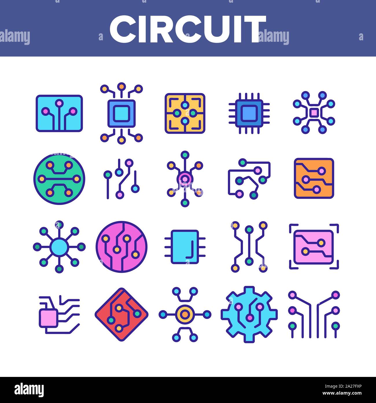 Circuit Computer Chip Collection Icons Set Vector Stock Vector Image ...