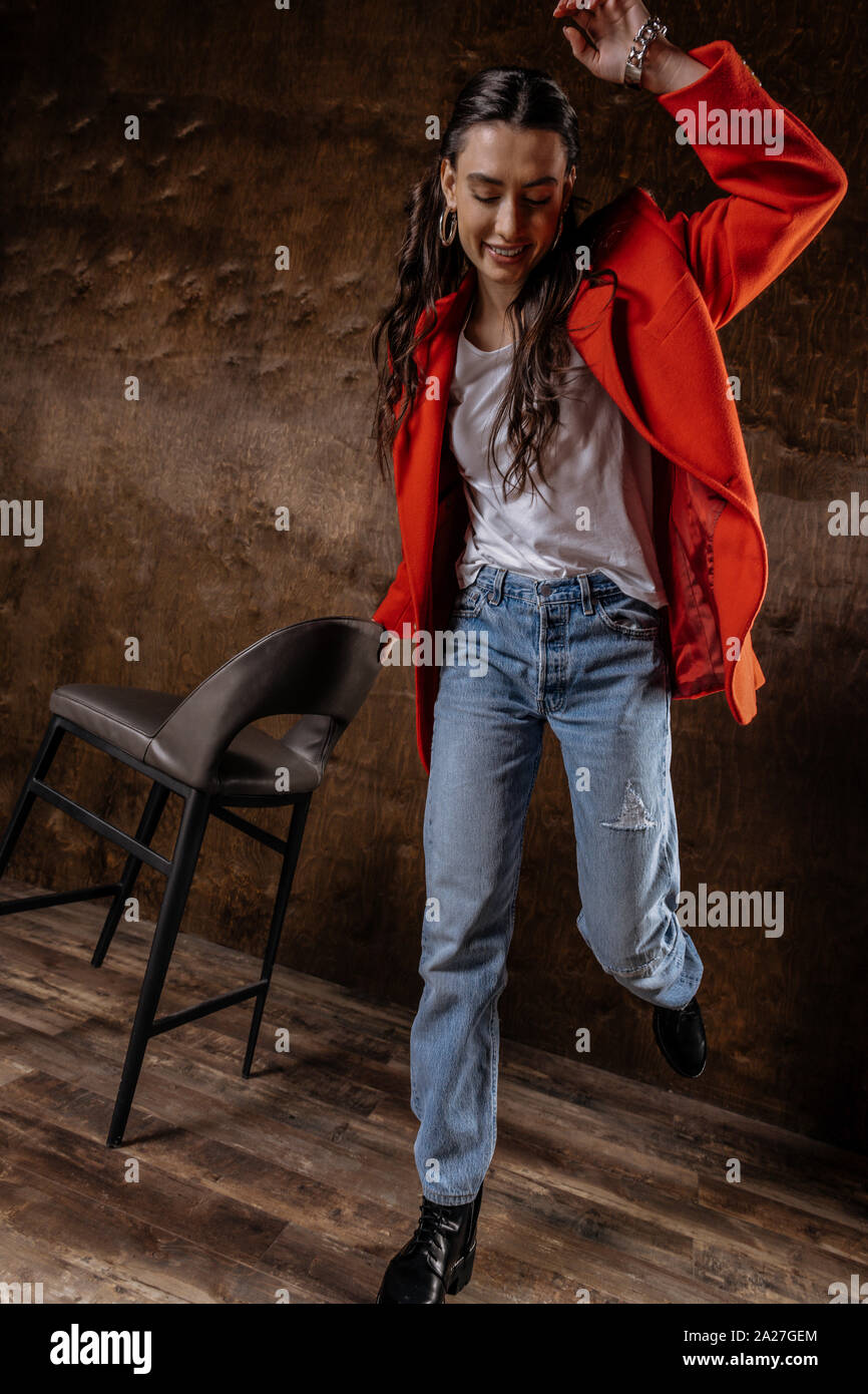 Happy beautiful lady having fun while modelling Stock Photo - Alamy