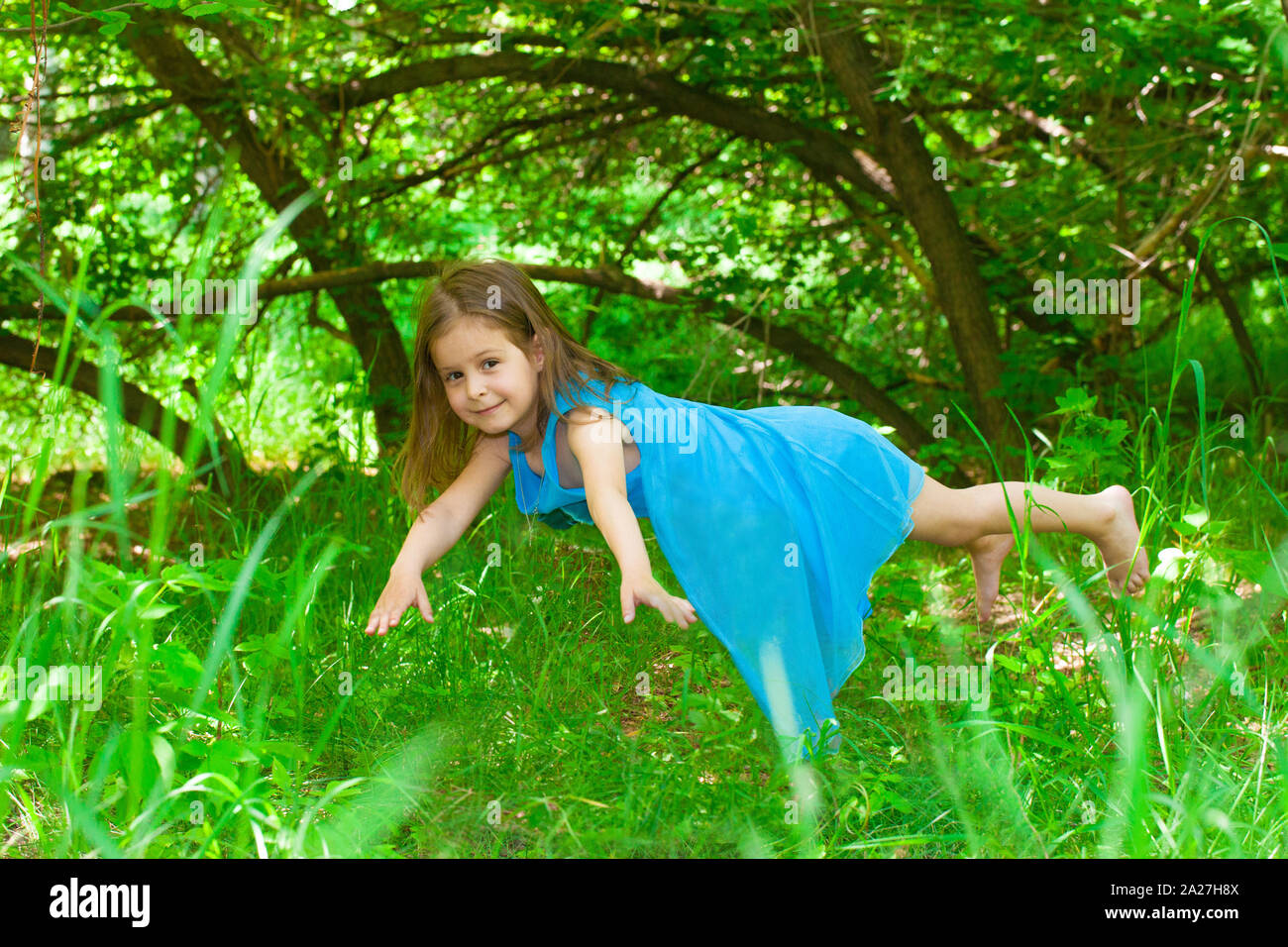 The concept of the flight of children's imagination. The little girl is ...