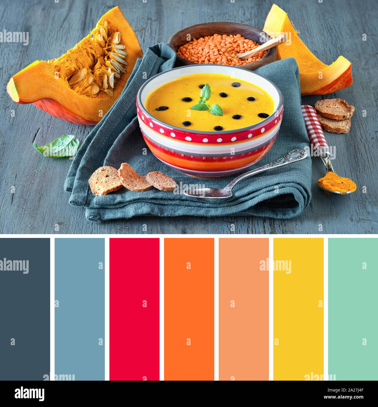 Color matching palette from spicy pumpkin soup with red lentils and ...