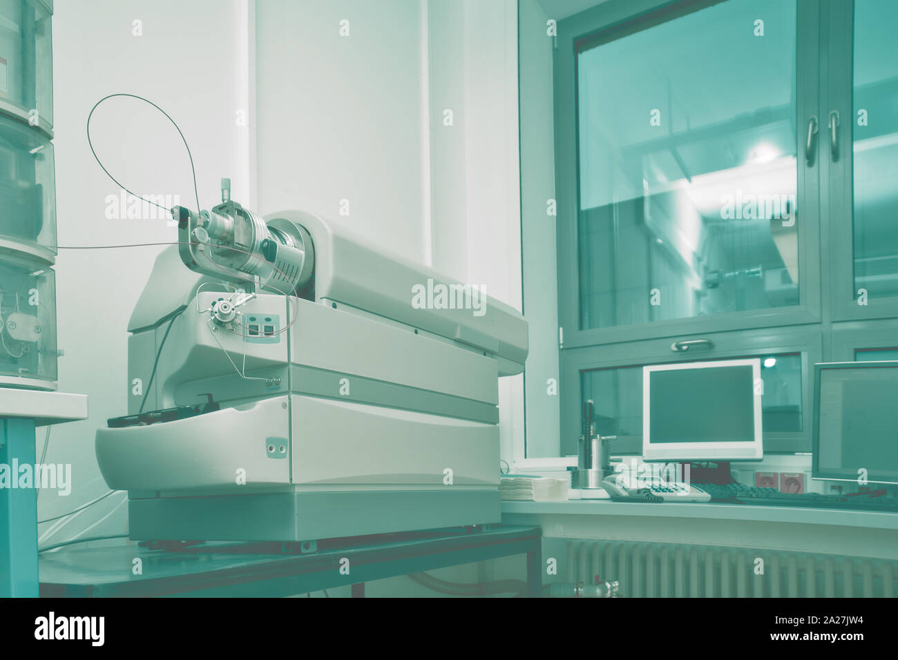 Scientific background out of focus. Modern laboratory interior ...