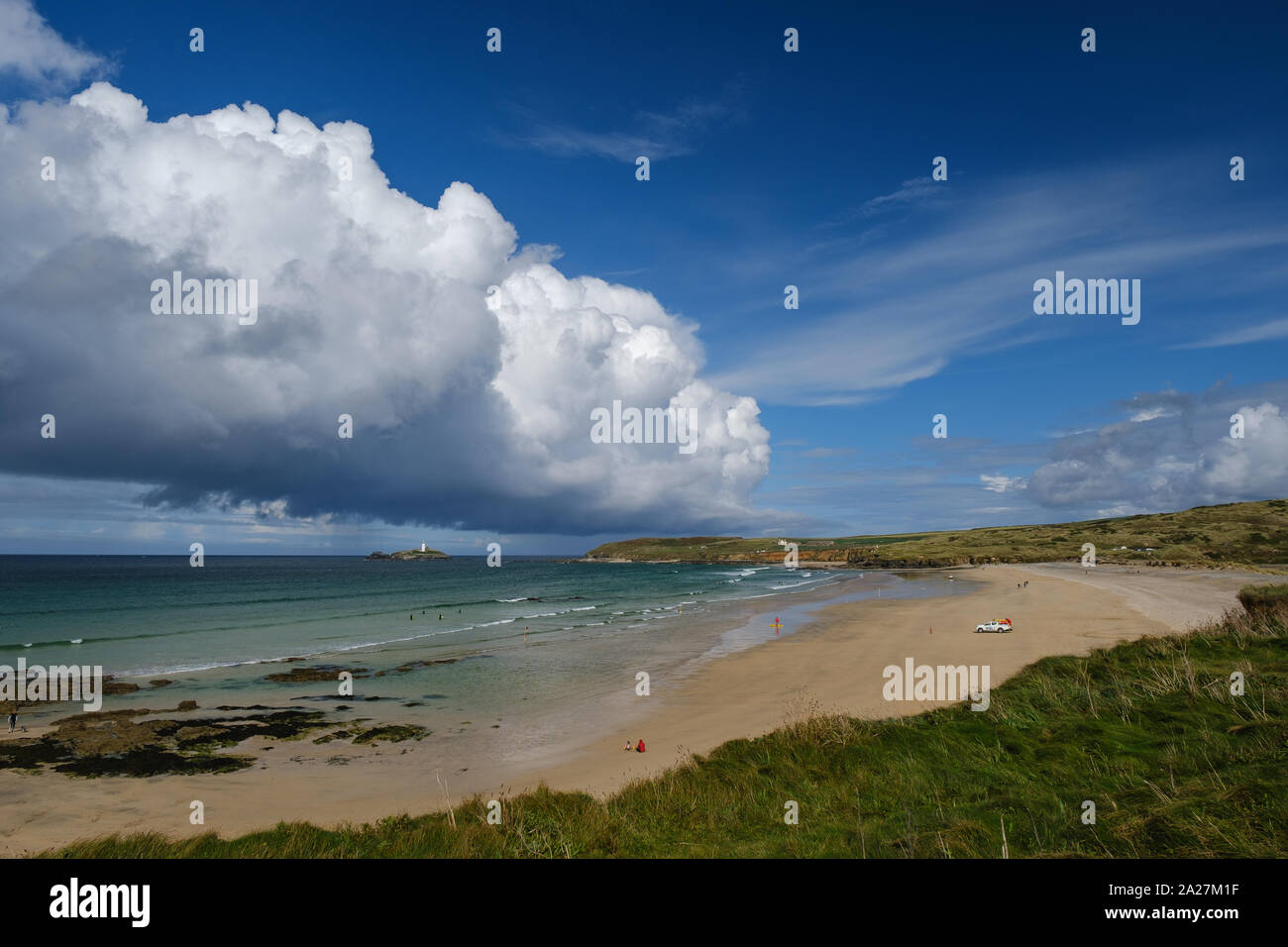 View from the South West Coast Path towards Godrevy Lighthouse in ...