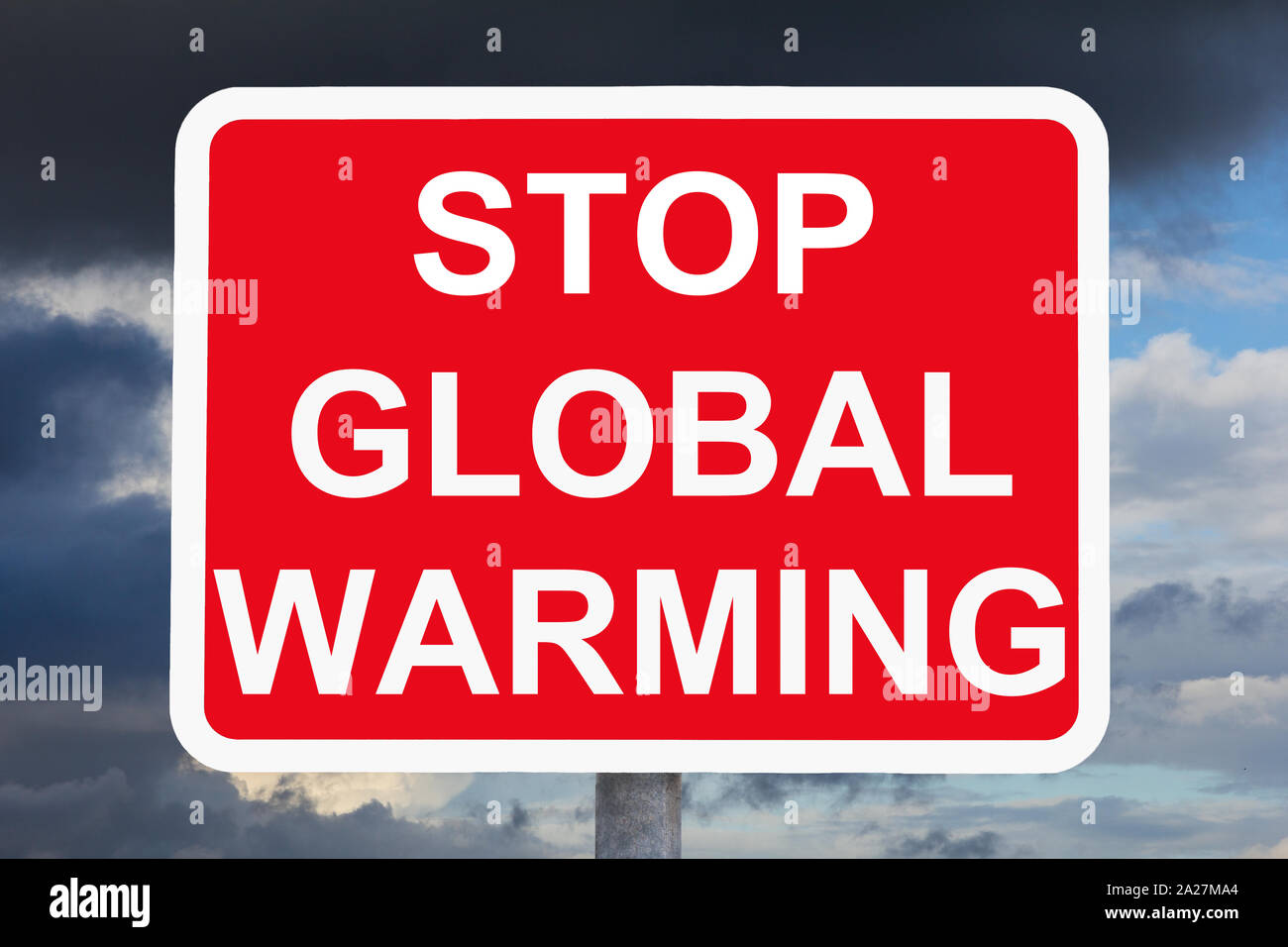 Climate change concept: STOP GLOBAL WARMING text on red and white ...