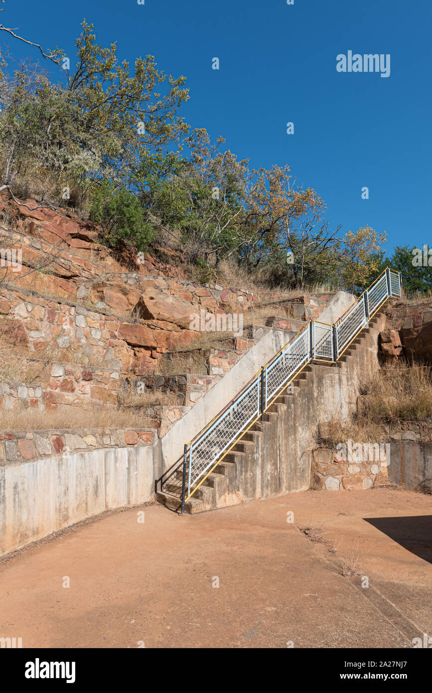 The stairs leading to and from the damwall of the Blyderivierspoort Dam ...