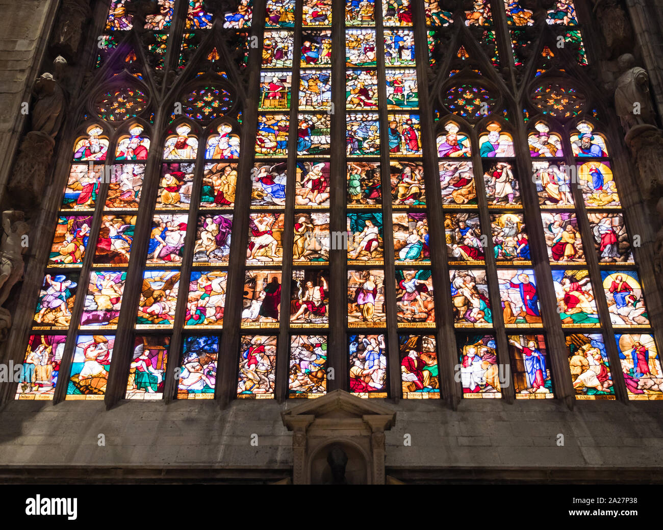 stained glass window of Milan Catehdral in Italy Stock Photo - Alamy
