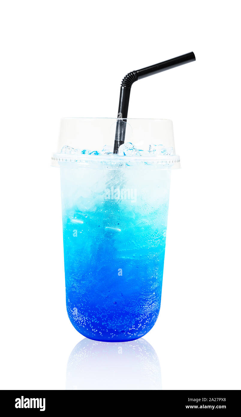Blue hawaii italian soda drink in glass with straws isolated on white ...