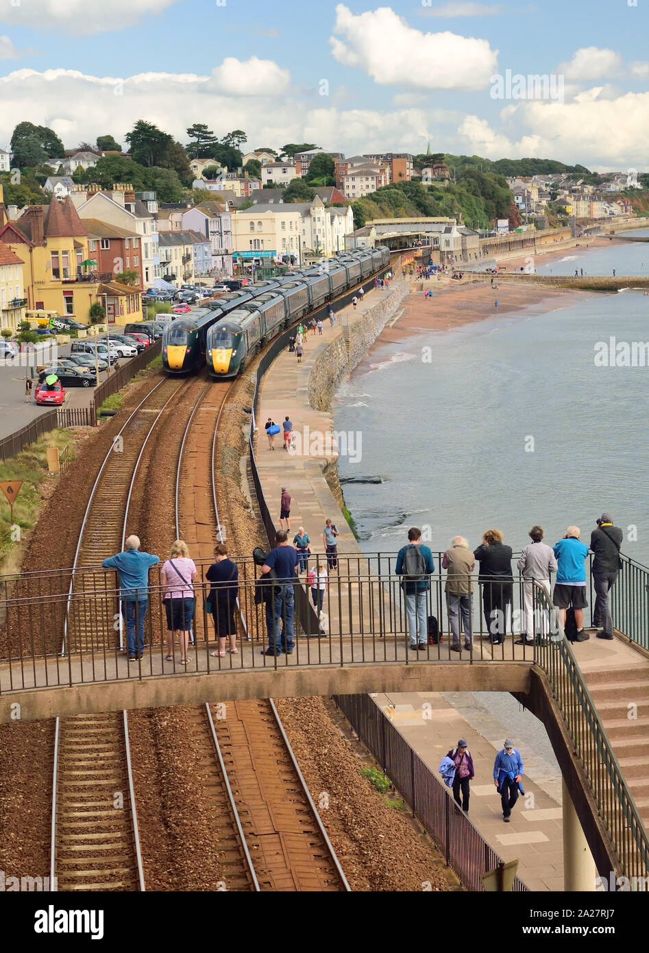 Great Western Intercity Express trains passing at Dawlish, South Devon ...