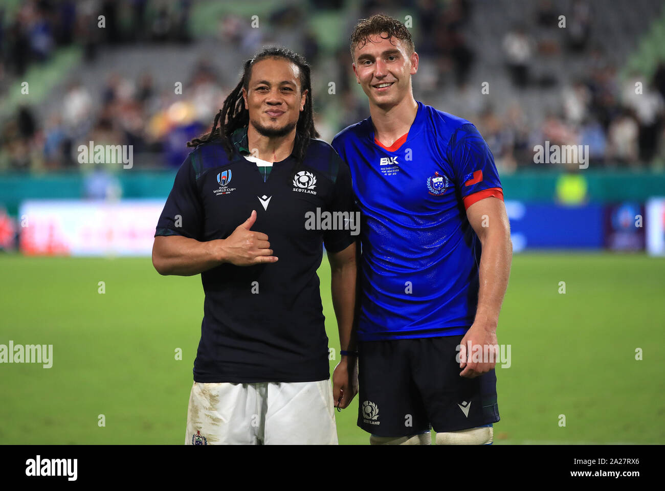 Samoa's TJ Ioane and Scotland's Jamie Ritchie swap shirts after the ...