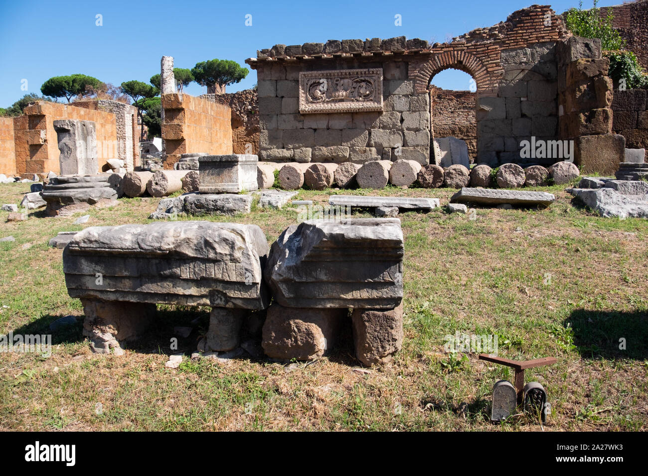 Wide views of the ancient roman ruins known as the Roman Forum in Rome ...