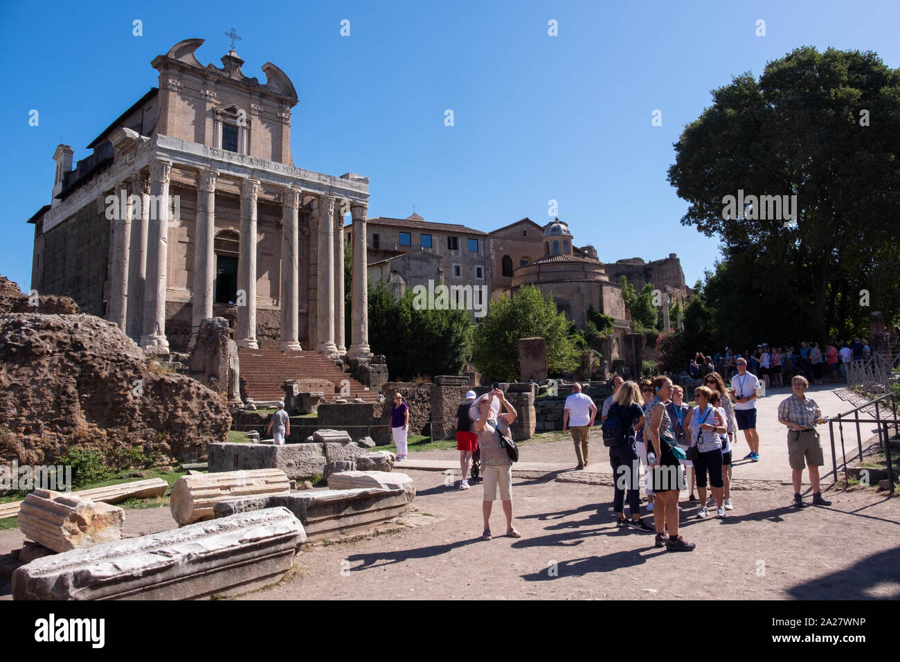 Massive pillared building in the Roman Forum of Rome, towering above ...