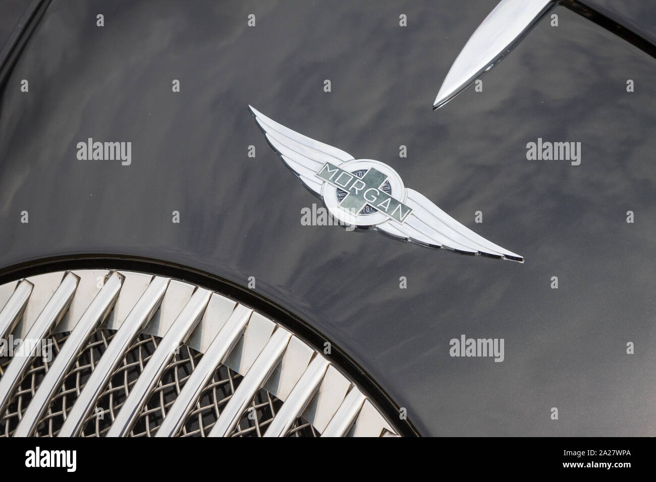 The classic bonnet badge for the Morgan Motor Company Stock Photo - Alamy