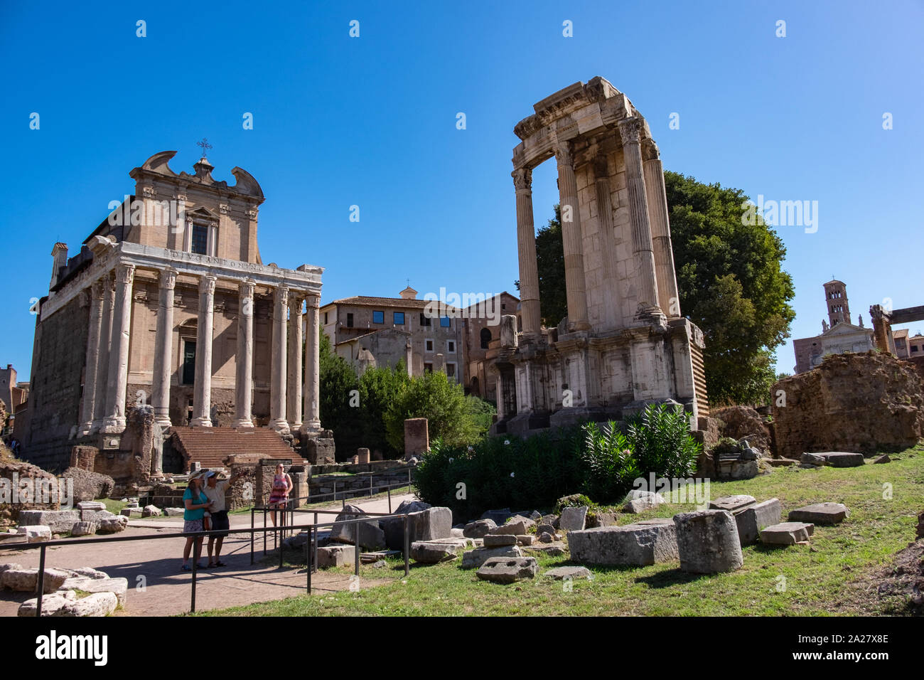 Wide views of the ancient roman ruins known as the Roman Forum in Rome ...