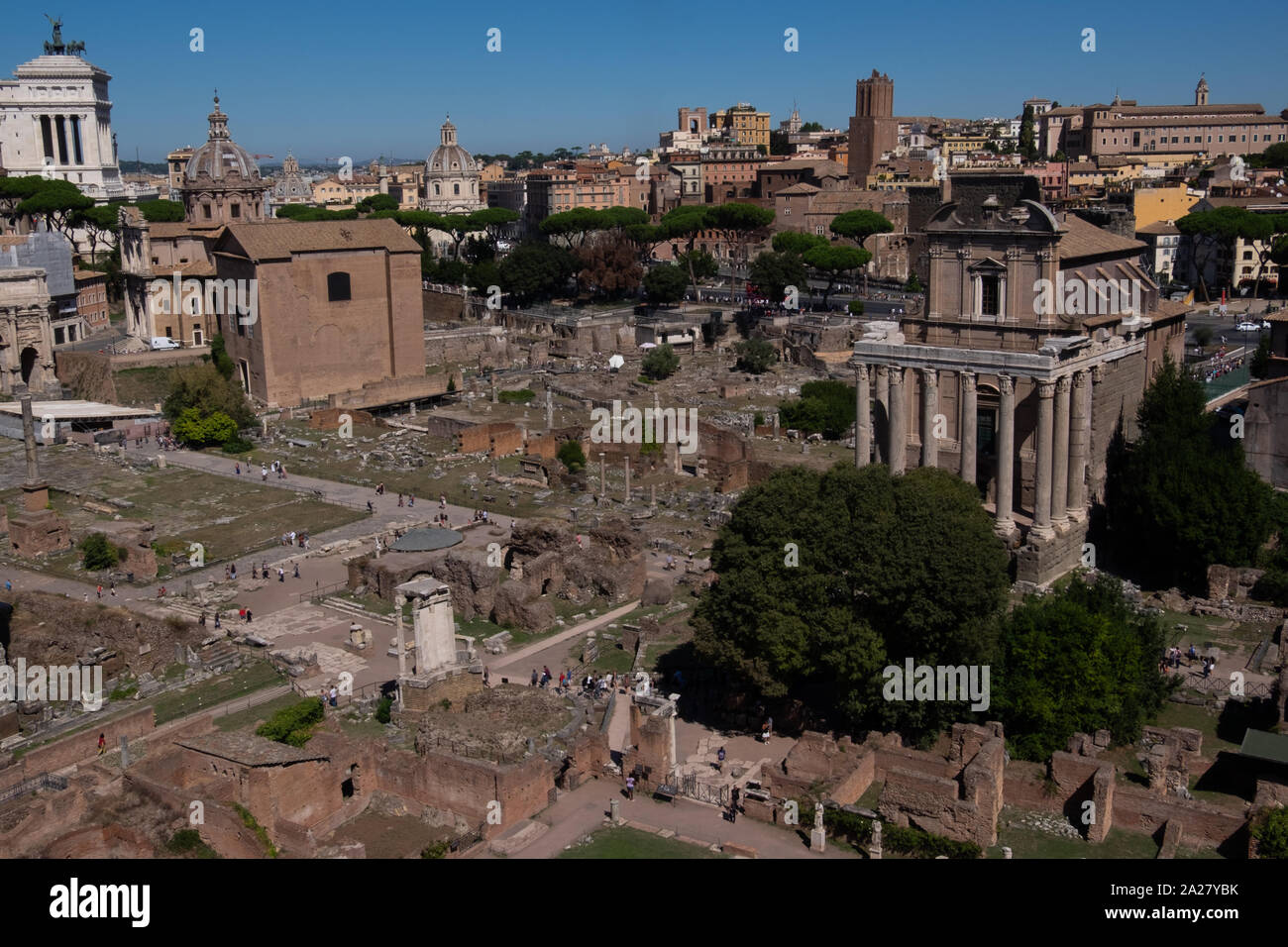 Wide views of the ancient roman ruins known as the Roman Forum in Rome ...