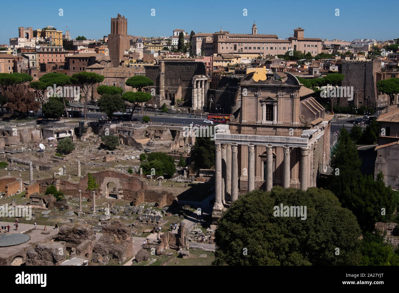 Wide views of the ancient roman ruins known as the Roman Forum in Rome ...