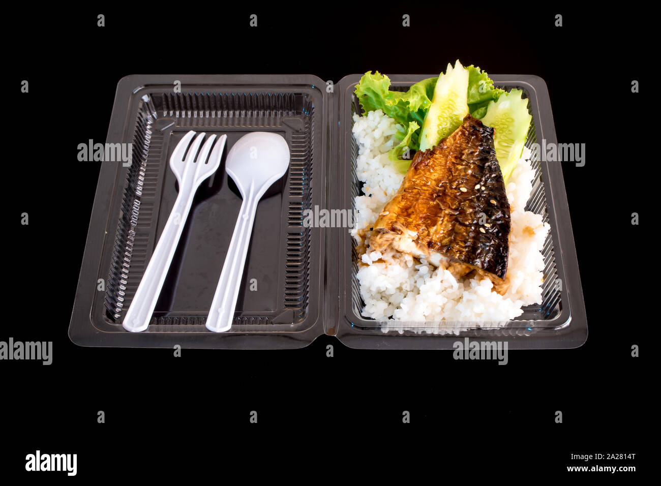 Food in plastic box, Grill fish with rice and vetgetable Stock Photo ...