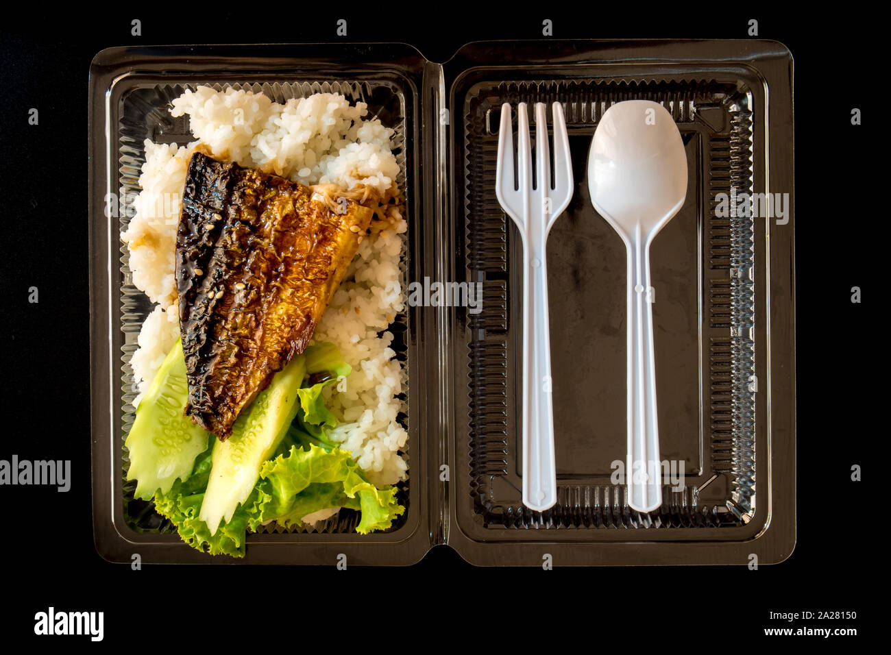 Food in plastic box, Grill fish with rice and vetgetable Stock Photo ...