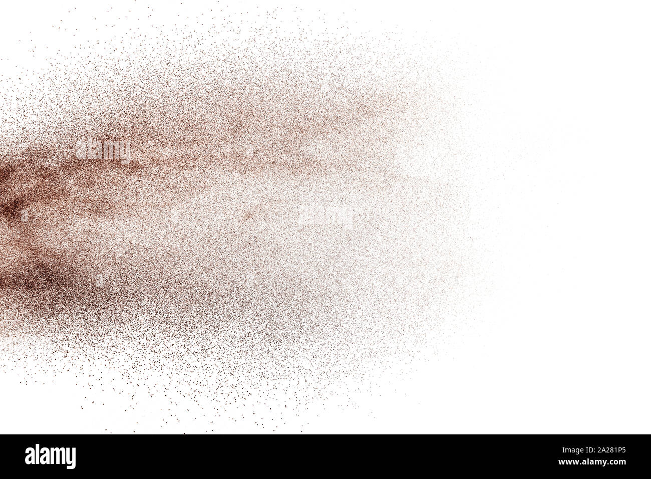 Brown dry river sand explosion isolated on white background. Abstract ...