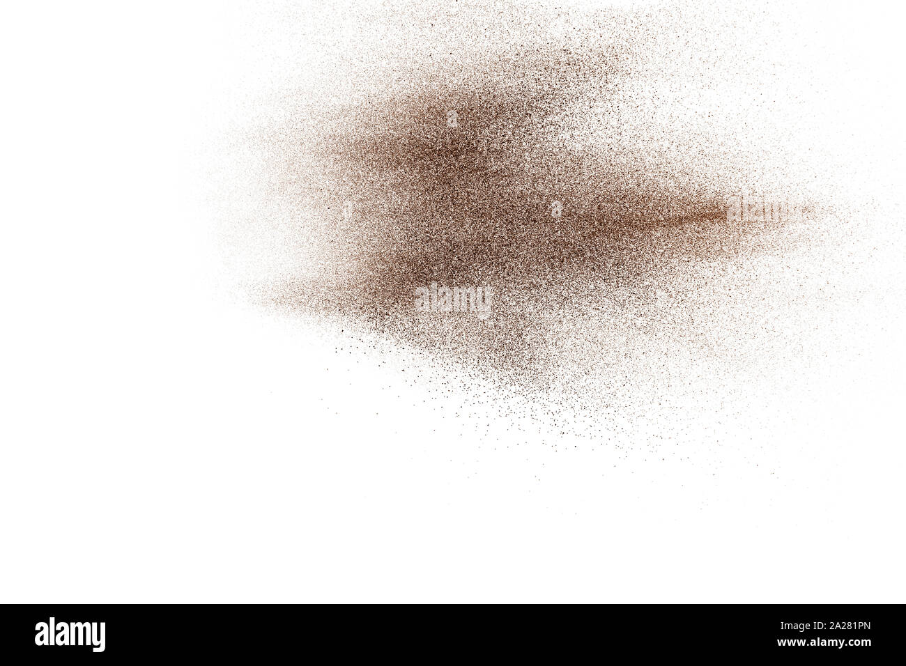 Brown dry river sand explosion isolated on white background. Abstract ...