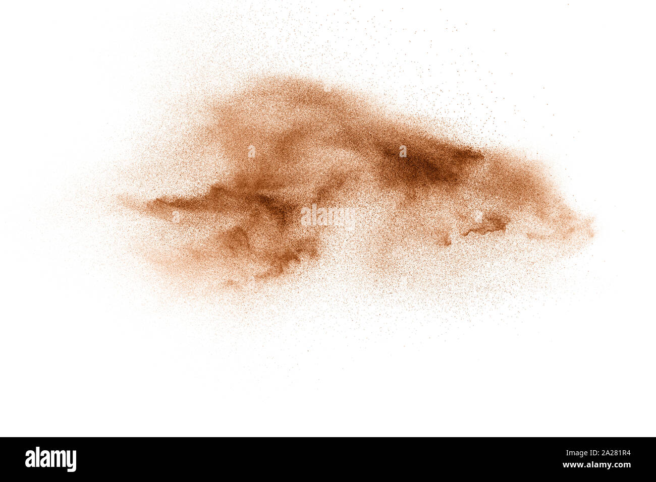 Brown dry river sand explosion isolated on white background. Abstract ...