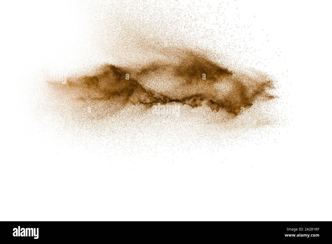 Brown dry river sand explosion isolated on white background. Abstract ...