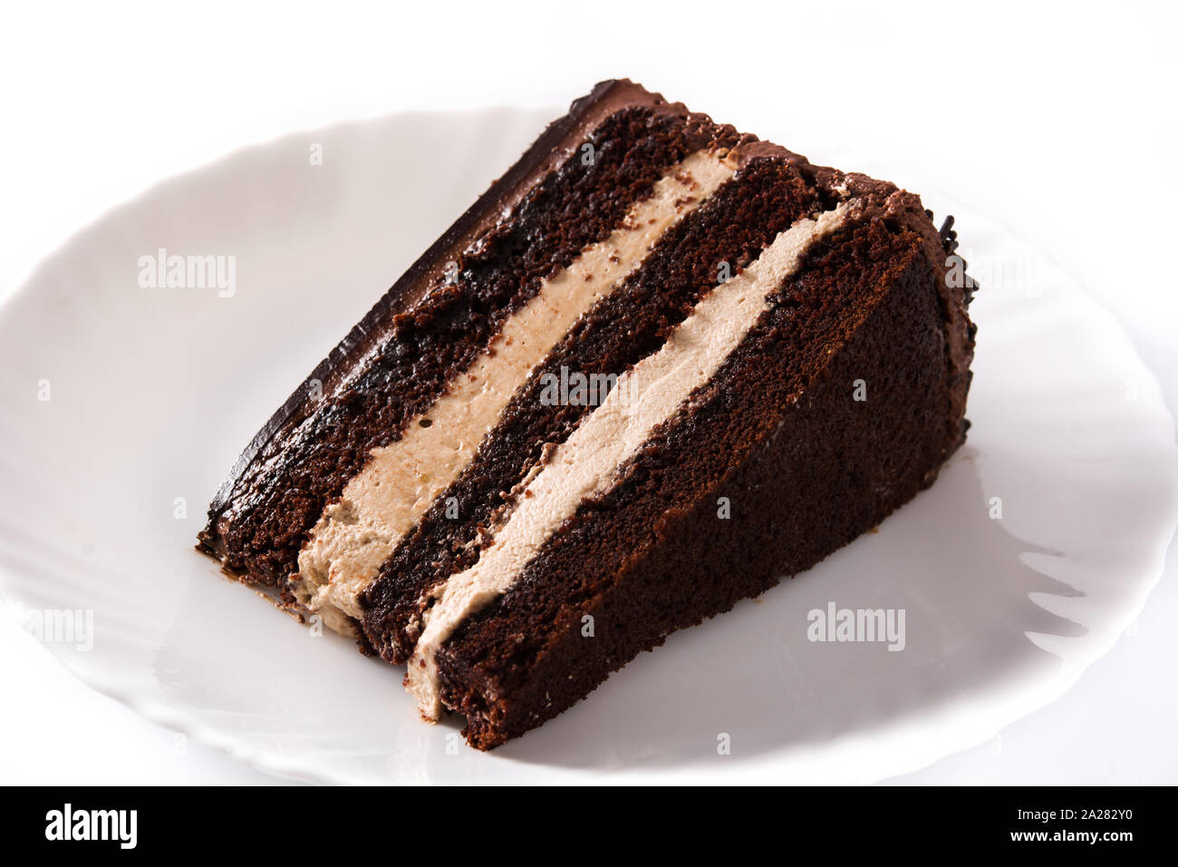 Chocolate cake slice isolated on white background Stock Photo - Alamy