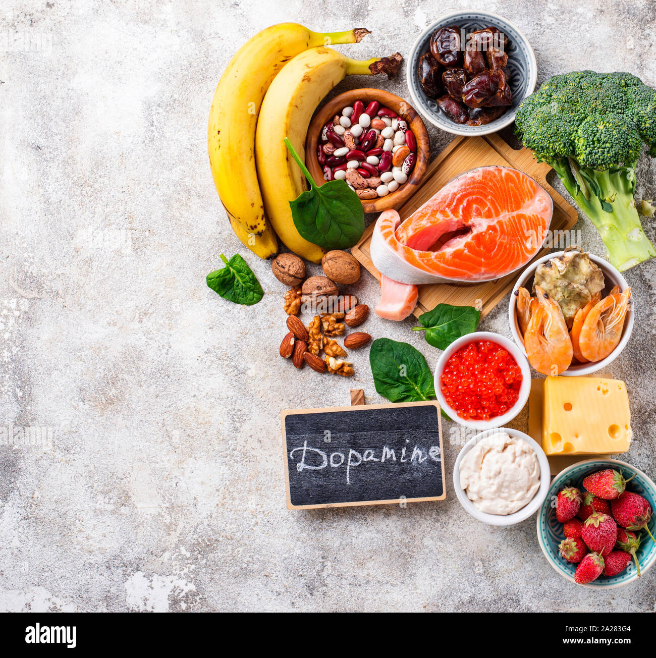 Products sources of hormone dopamine Stock Photo - Alamy