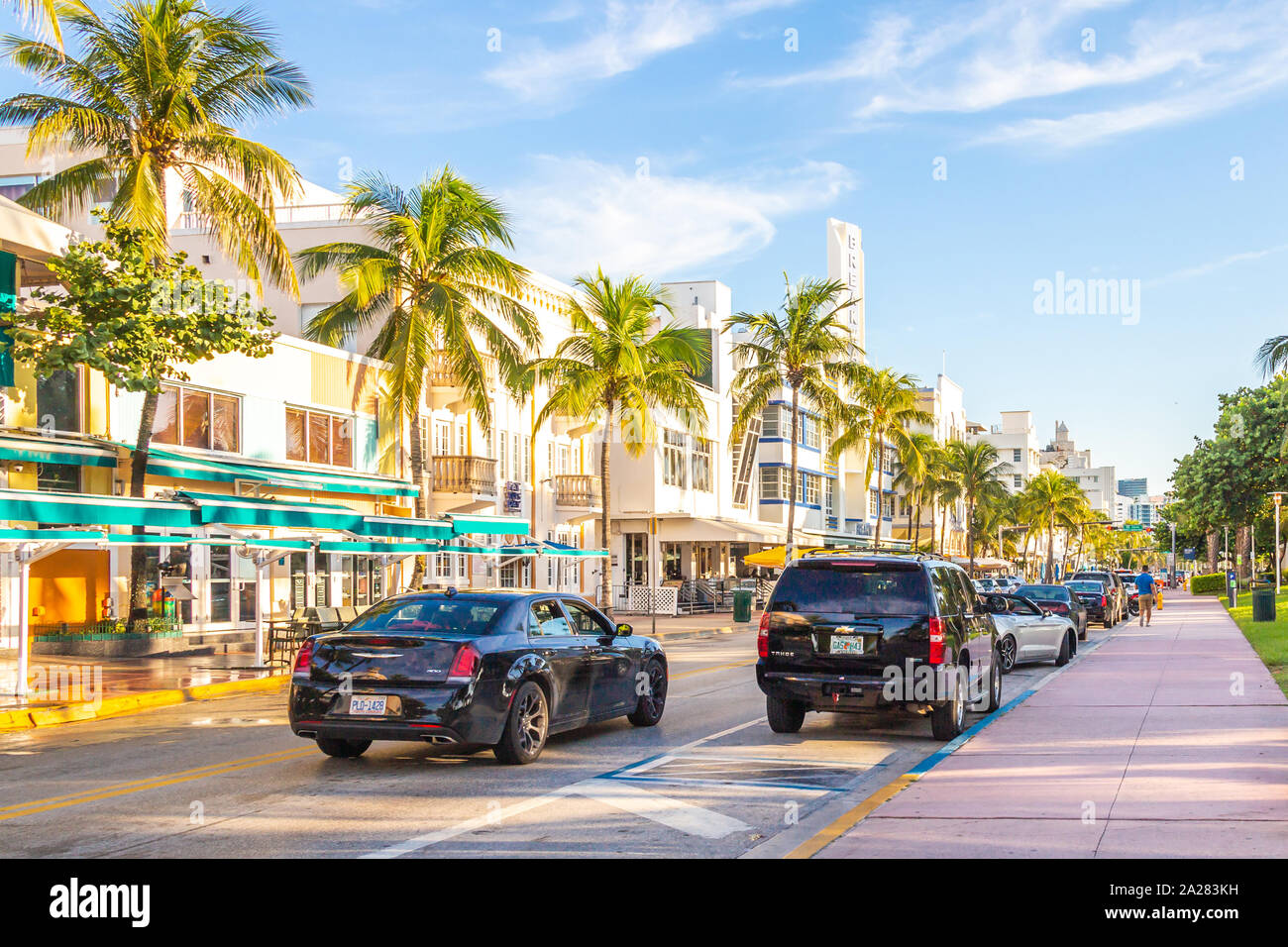 Miami, USA - September 09, 2019: The view of famous Ocean Drive street ...