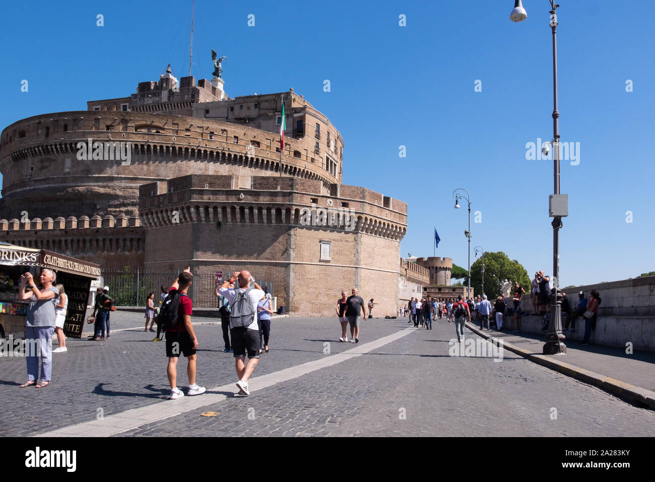 View of Castel Sant' Angelo, brick round castle, of Vatican city in the ...