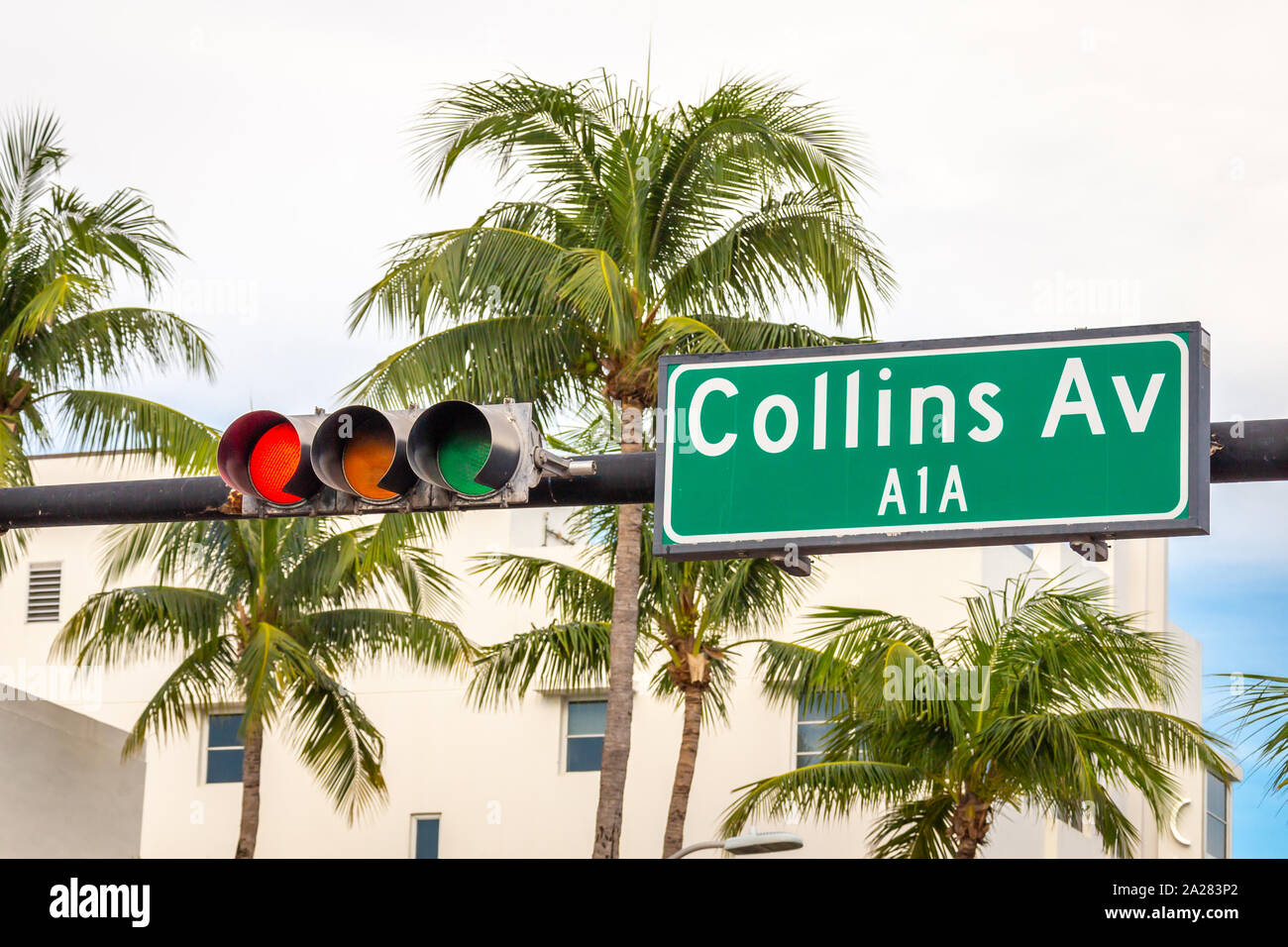 street sign of famous Collins Avenue in Miami, Florida, USA Stock Photo ...