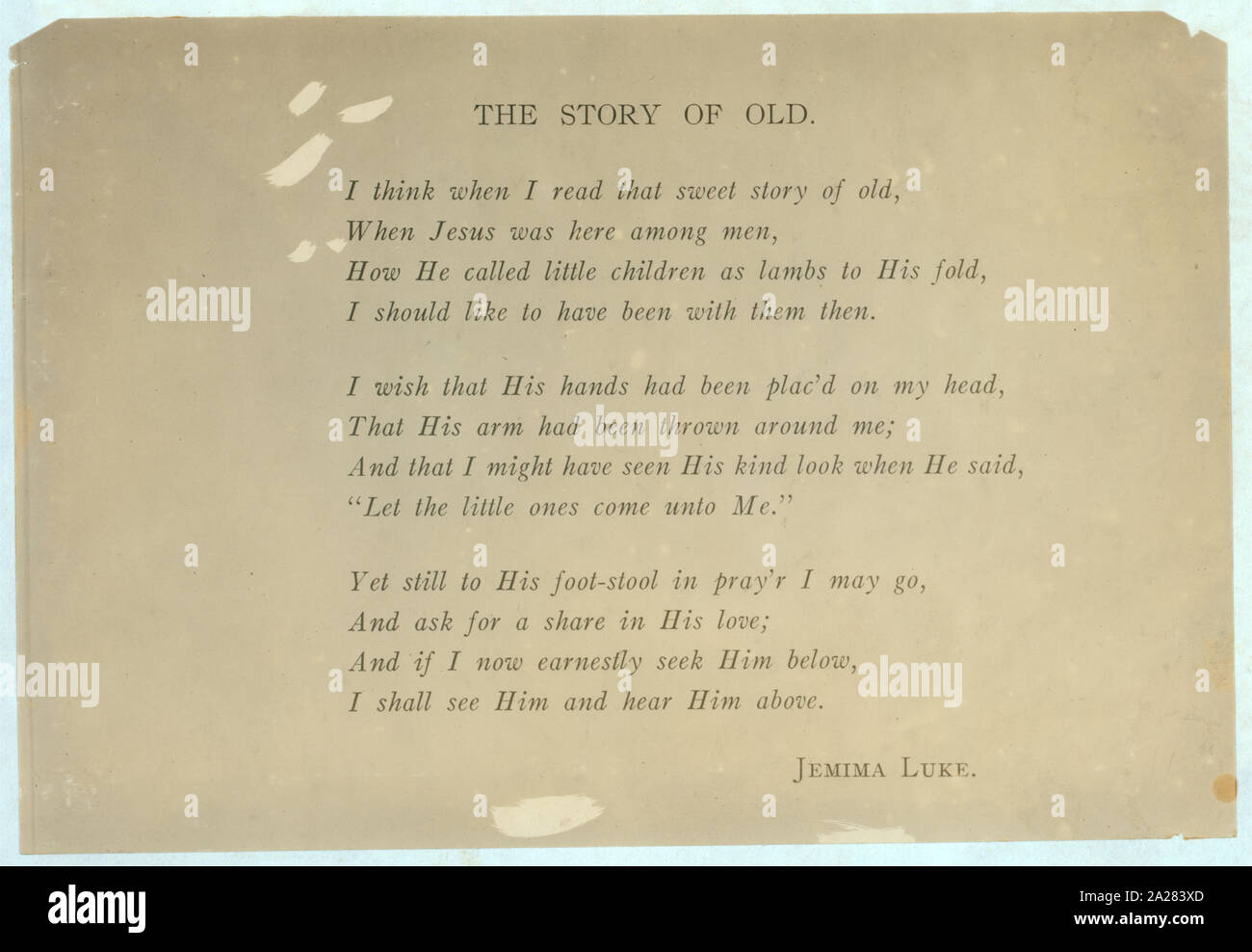 Printed page of text: The Story of Old by Jemima Luke Stock Photo - Alamy