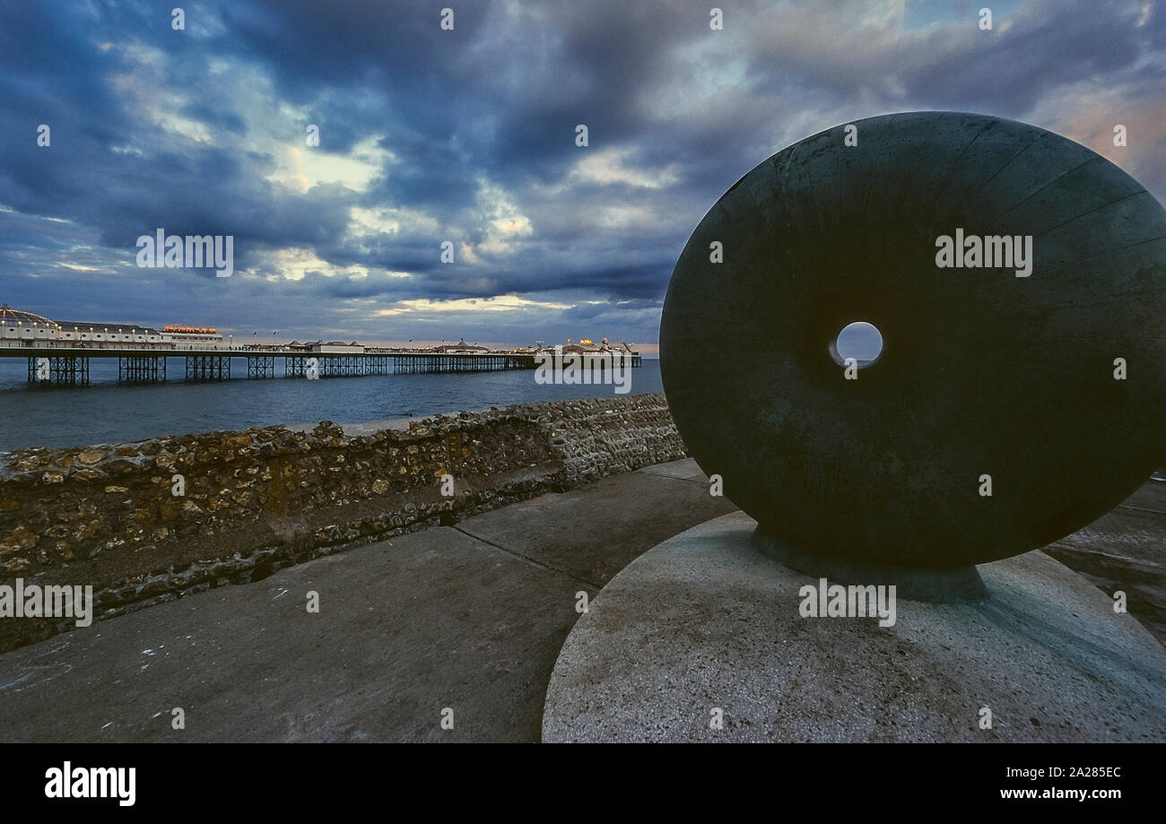 Palace Pier and the bronze statue Afloat, Brighton, East Sussex ...