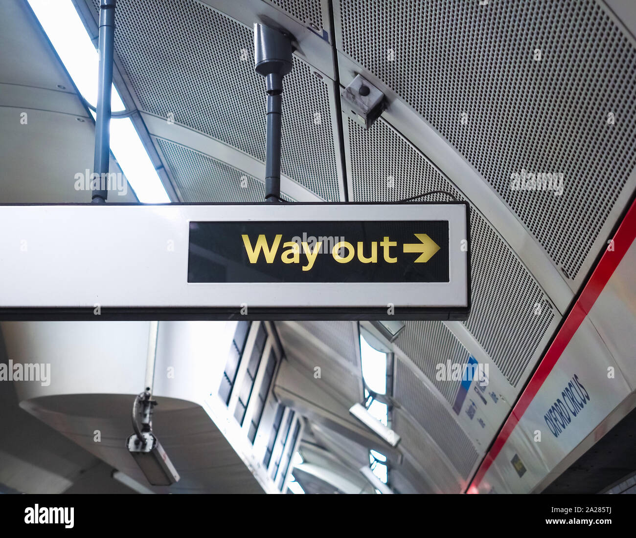 LONDON, UK - CIRCA SEPTEMBER 2019: Way out sign at Oxford Circus tube ...