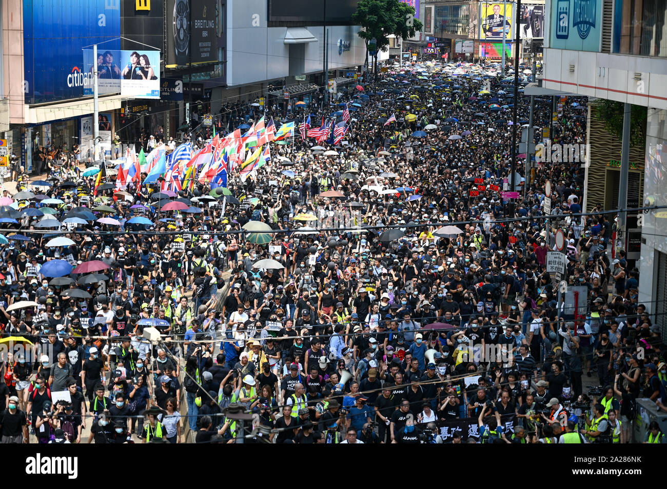 Hong Kong, China. 01st Oct, 2019. A massive crowd of protesters turned ...