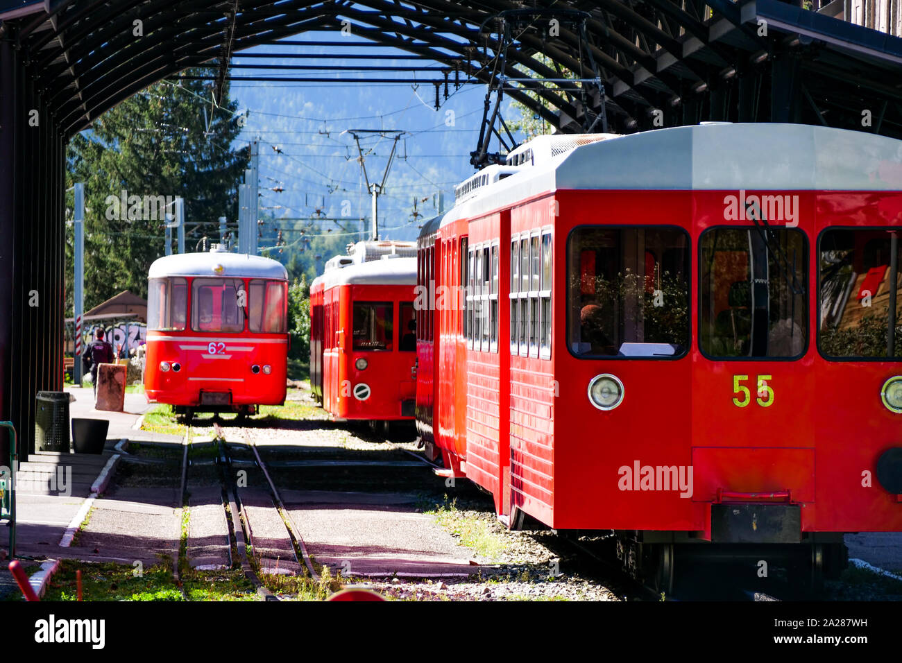 Trains at Montenvers Mer de Glace train Station, Chamonix-Mont-Blanc ...