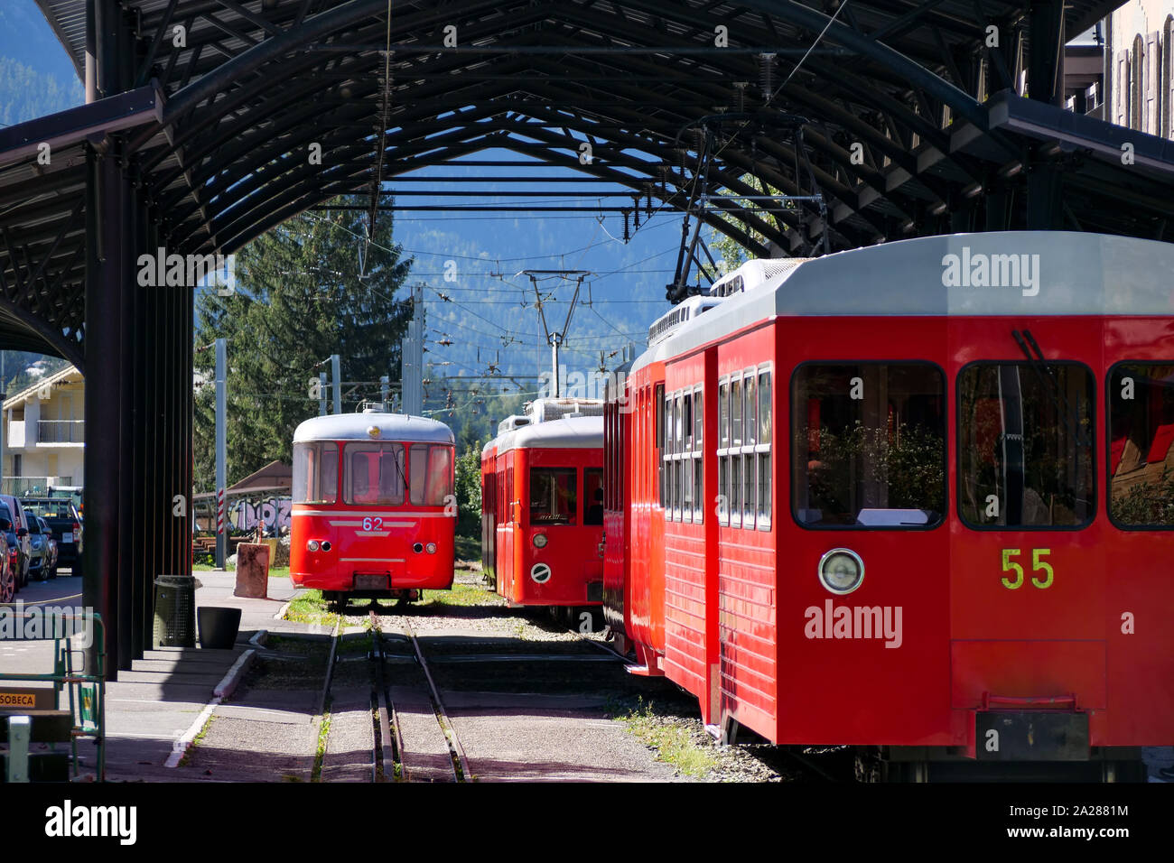 Trains at Montenvers Mer de Glace train Station, Chamonix-Mont-Blanc ...