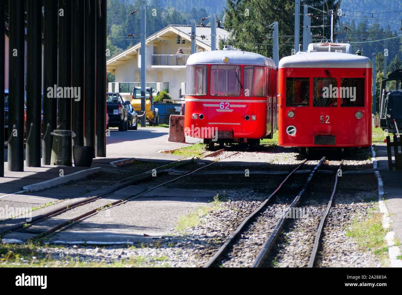 Trains at Montenvers Mer de Glace train Station, Chamonix-Mont-Blanc ...